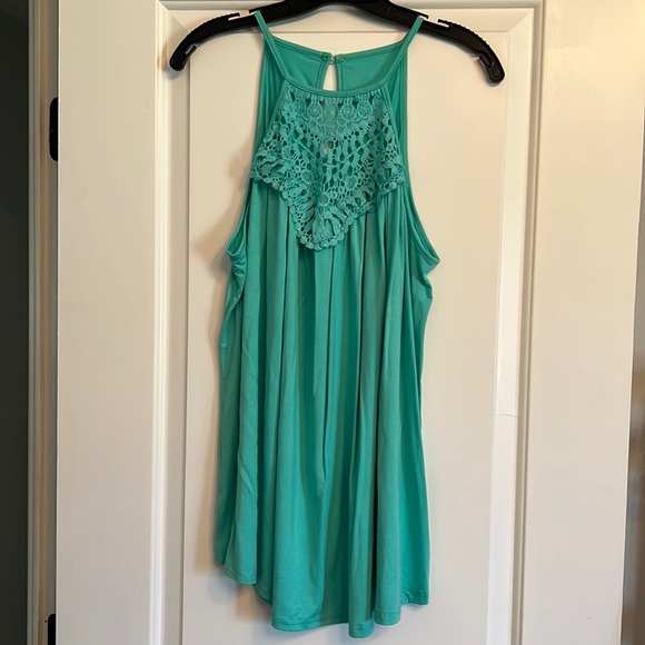 Tops | Boutique Turquoise Long Tank With Crochet Neck Detail | Poshmark
